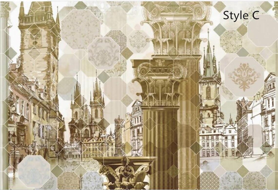 Retro Hand Painted Roman Architecture Wallpaper Vintage | Etsy