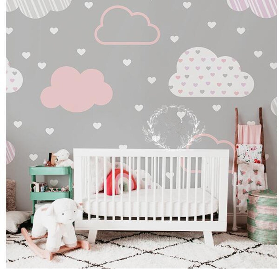 Cartoon Grey Background Clouds and Stars Wallpaper Simple - Etsy