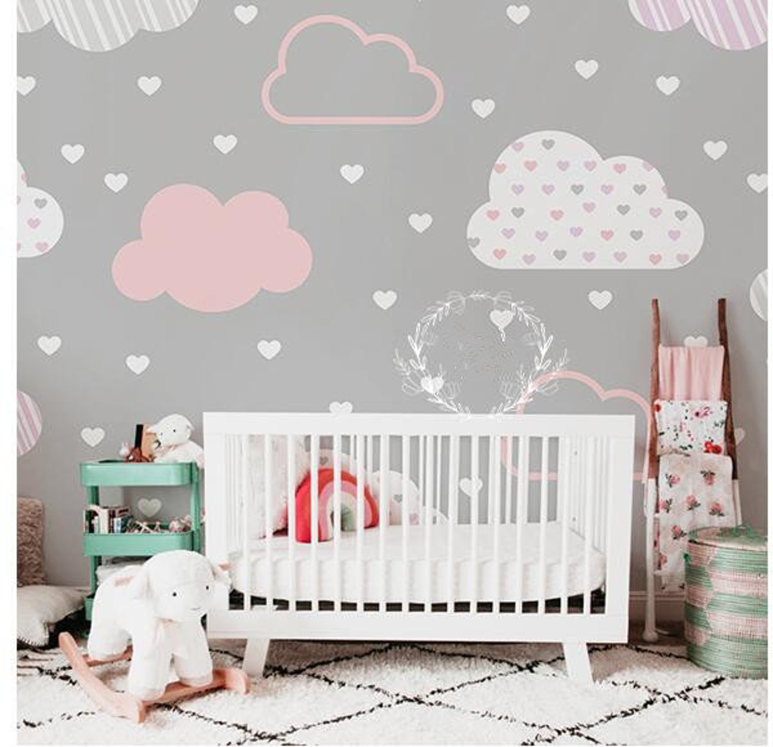 Cartoon Grey Background Clouds and Stars Wallpaper Simple - Etsy