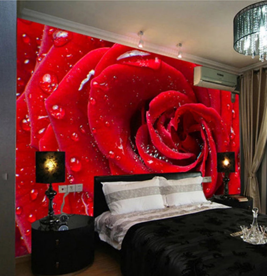 Red Big Rose Floral Wallpaper Wall Murals Wall Decor - Etsy