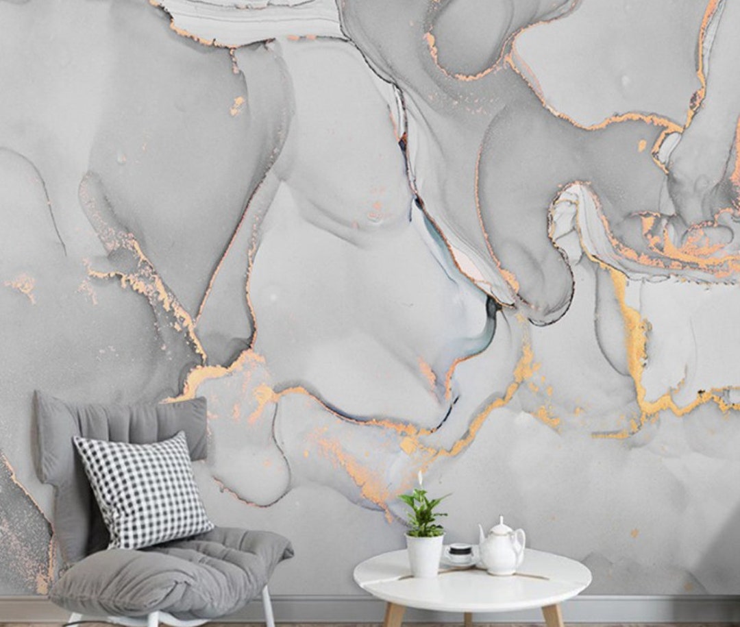 Grey and Gold Mable Wallpaper Wall Mural Wall Decor - Etsy