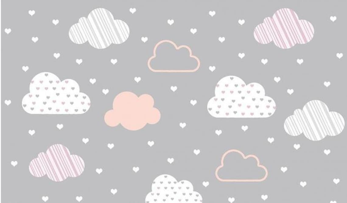 Cartoon Grey Background Clouds and Stars Wallpaper Simple - Etsy