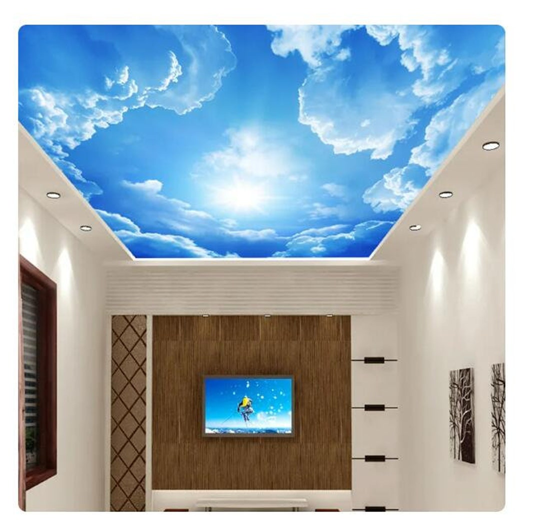 Blue Sky White Clouds Ceiling Wallpaper Wall Mural Hotel - Etsy UK
