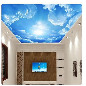 Blue Sky White Clouds Ceiling Wallpaper Wall Mural Hotel Restaurant ...