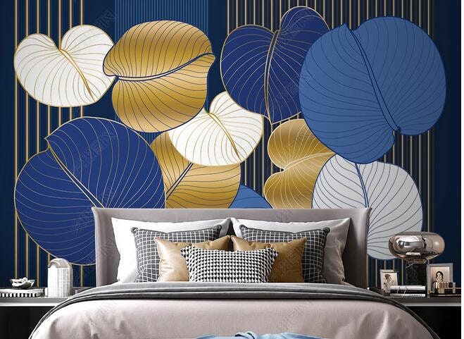 Blue Leaf Wallpaper Tropical Leaves Wall Murals Wall Decor | Etsy