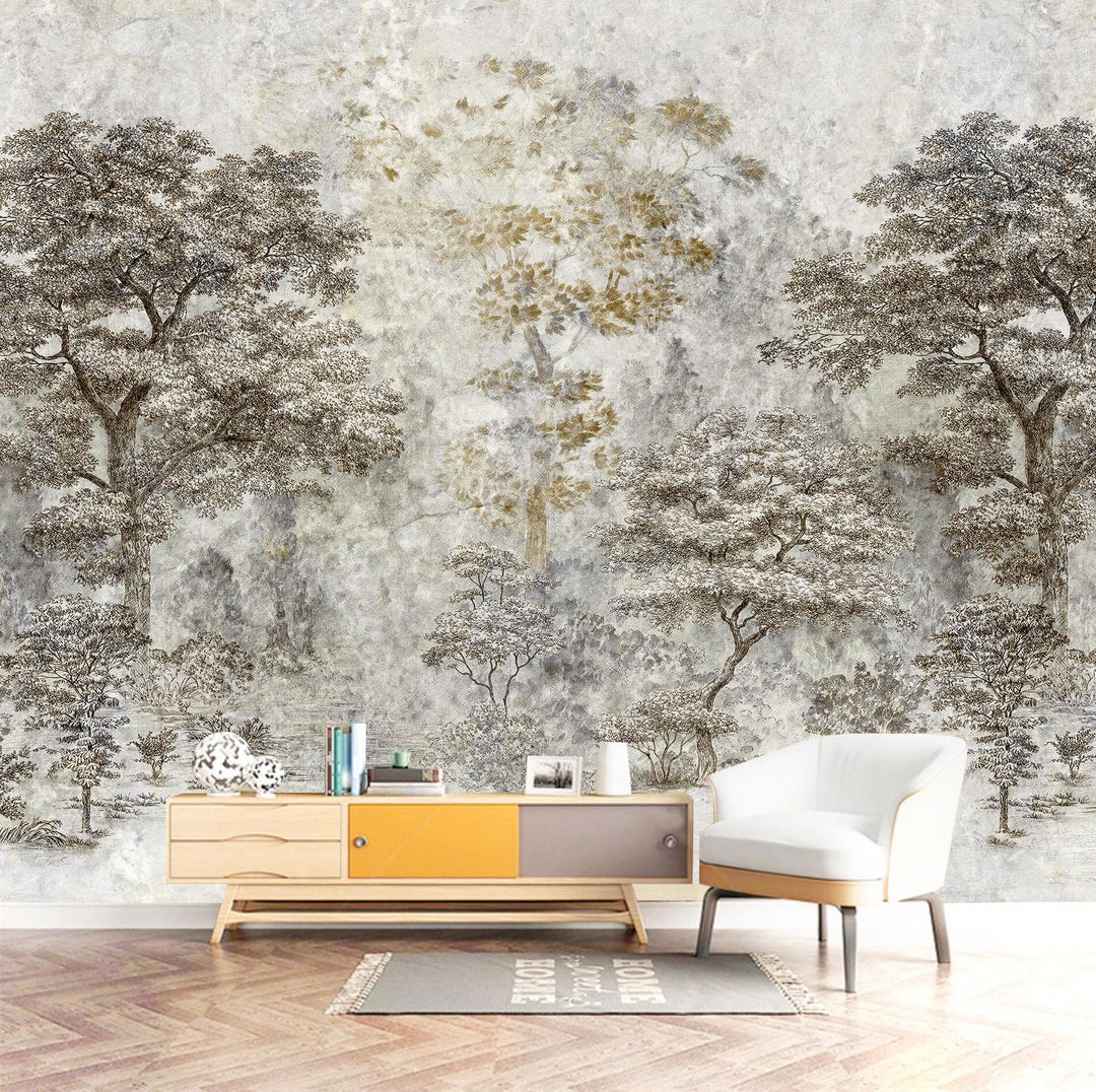 Abstract Grey Trees Forest Wallpaper Wall Mural Home Decor for Living ...