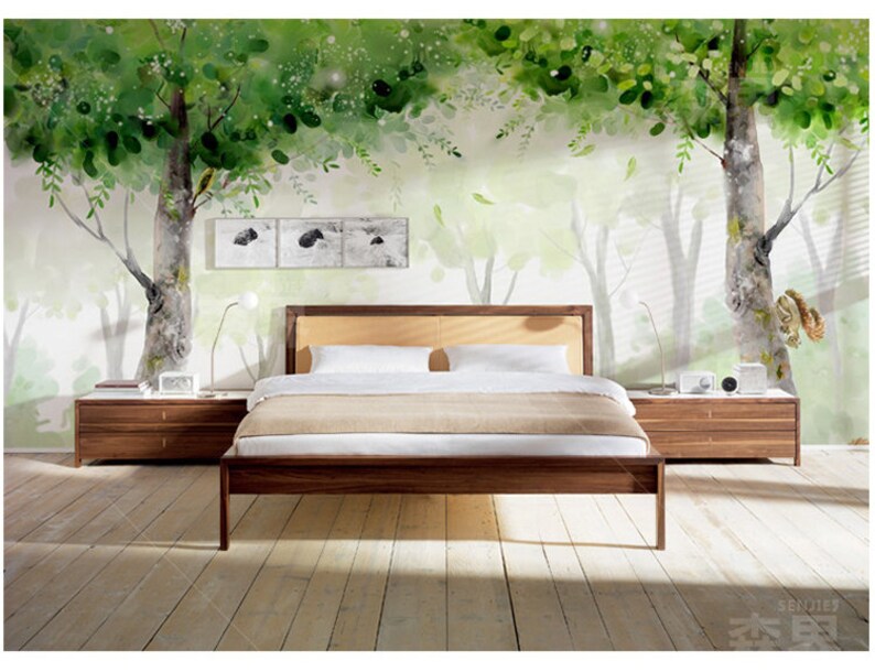 Northern European Simple Green Trees Wallpaper Nature Wall | Etsy