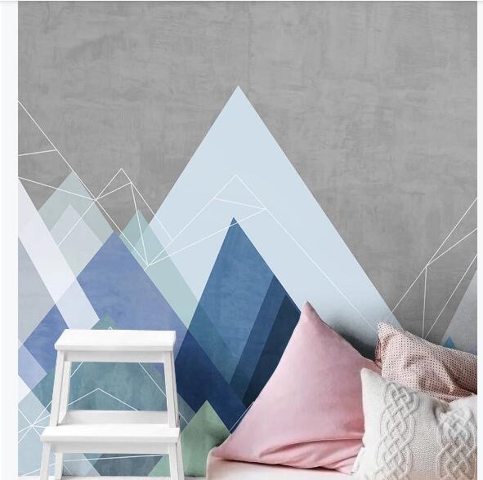 Hand Painted Blue Geometry Wallpaper Mural Colorful Triangle | Etsy