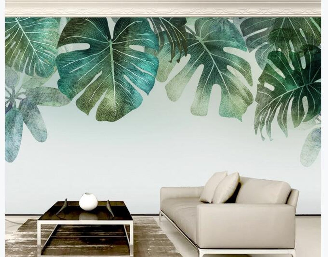 Custom Mural Wallpaper Tropical Plants Leaf Wall Painting | Etsy