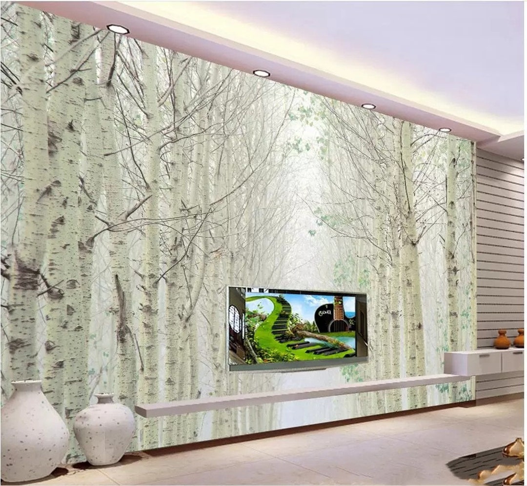 Green Birch Tree Forest Wallpaper Wall Mural Home Decor - Etsy
