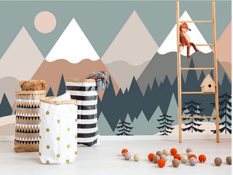 Triangle Geometry Mountains Nursery Wallpaper Trees Forest - Etsy