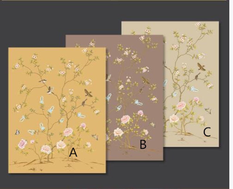 Chinoiserie Brushwork Hand Painted Vine Flower Tree Wallpaper - Etsy