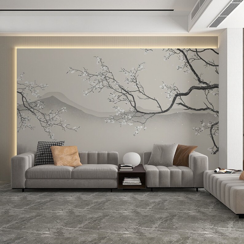 Chinoiserie Brushwork Magnolia Tree With Birds Wallpaper Wall - Etsy