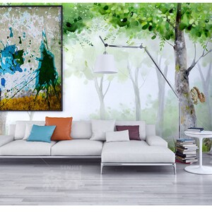 Northern European Simple Green Trees Wallpaper, Nature Wall Mural, Wall ...