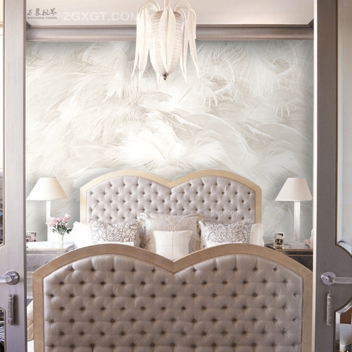 Simple Feathers Wallpaper White Feathers Wall Murals Wall - Etsy