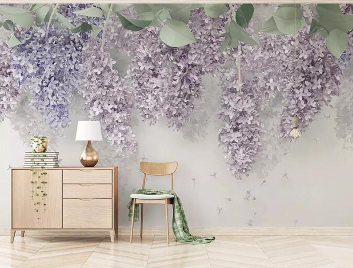 Custom Mural Wallpaper European Style 3D Wisteria Flowers Wallpaper ...