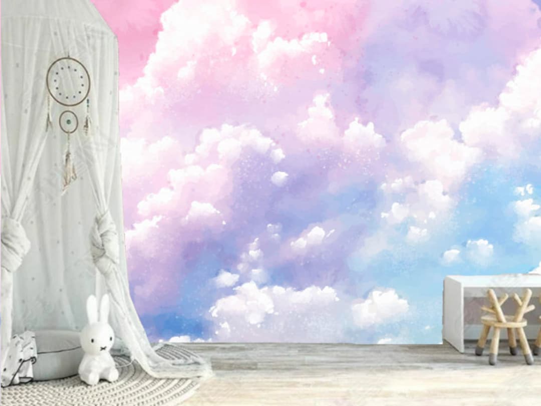 Cartoon Pink and Blue Sky White Clouds Nursery Kids' - Etsy