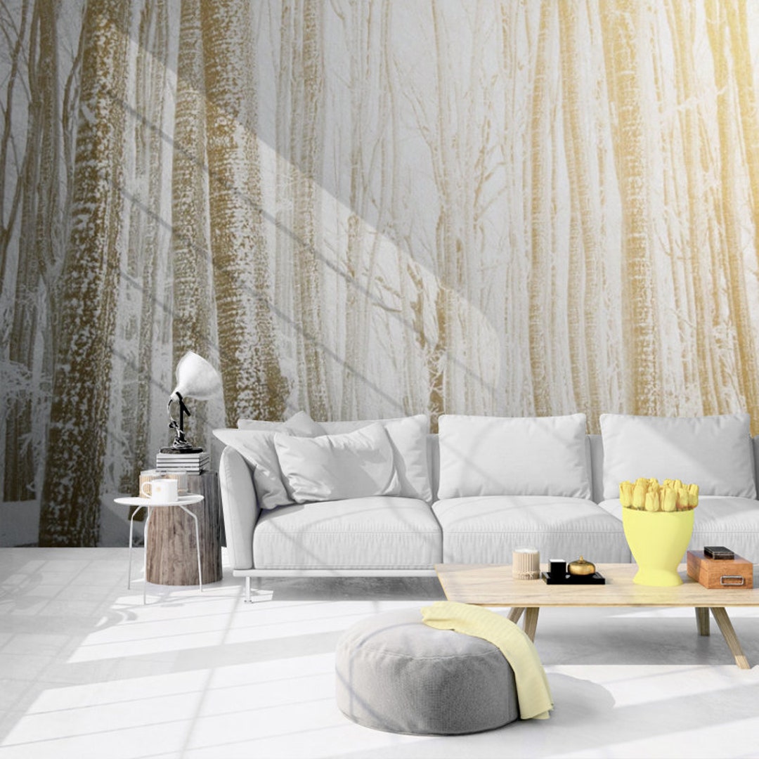 Winter Snow Gold Trees Forest Wallpaper Wall Mural Wall Decor - Etsy