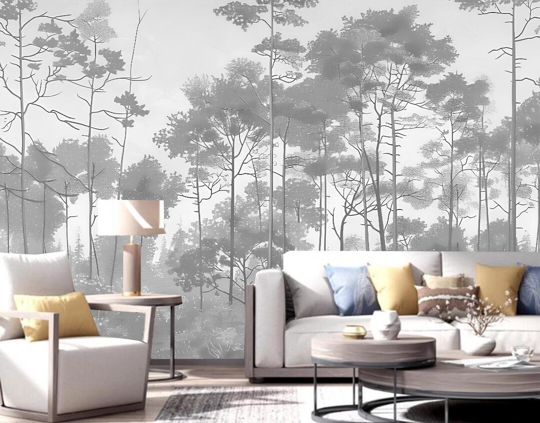 Grey Forest Landscape Wallpaper Mural: Peel and Stick Home Decor - Etsy