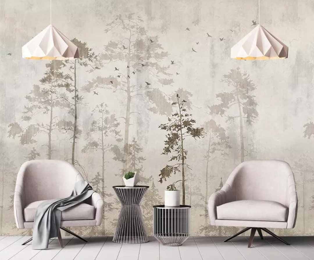 European Retro Forest Big Tree Birds Wall Mural Wallpaper - Etsy