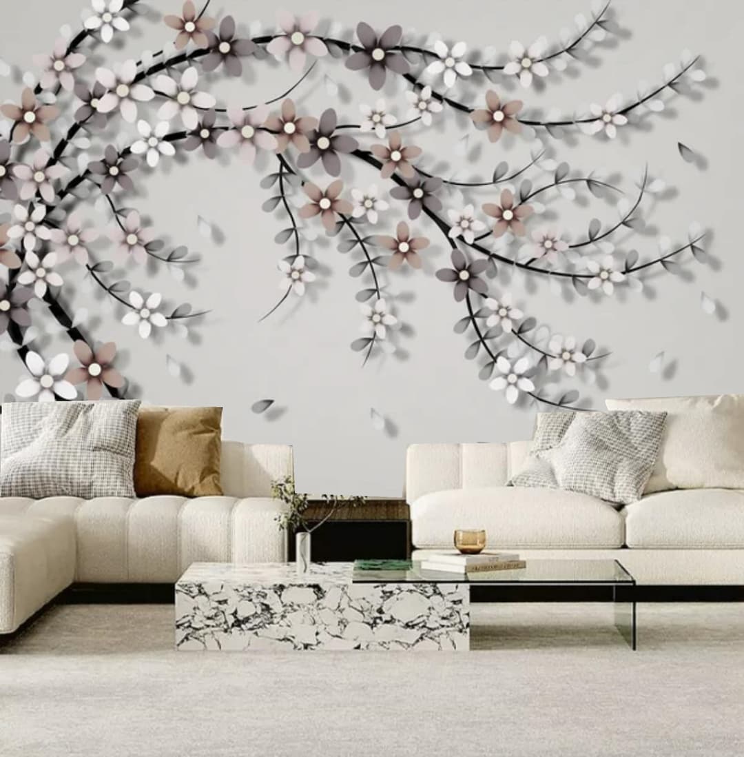 3D Flower Tree White Flowers Tree Wallpaper Wall Mural Home Decor for ...