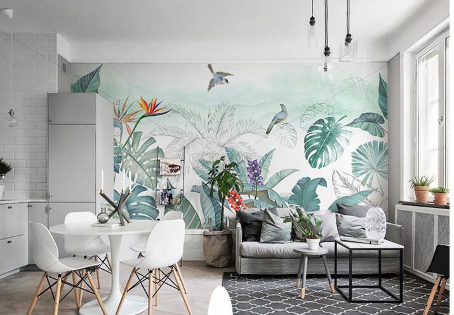 Tropical Rainforest Plants Wallpaper Watercolor Banana Leaves | Etsy