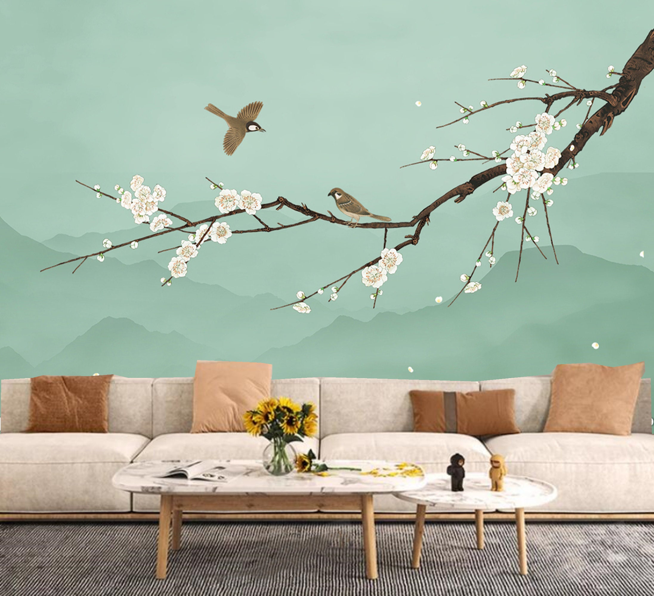Chinoiserie Plum Blossom Birds Wallpaper Mural: Peel & Stick - Etsy