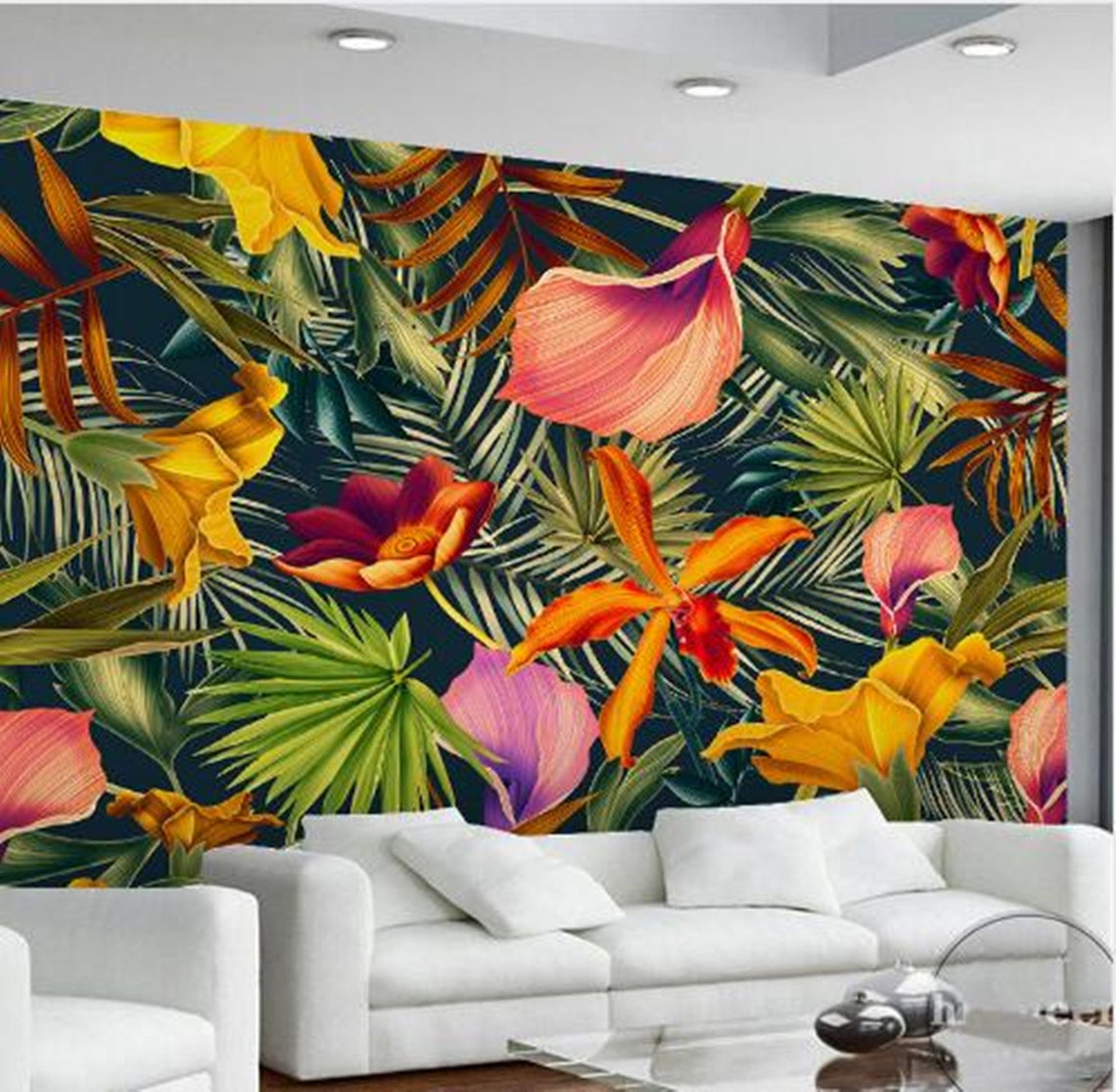 Custom Wall Mural Tropical Rainforest Plant Flowers Banana | Etsy