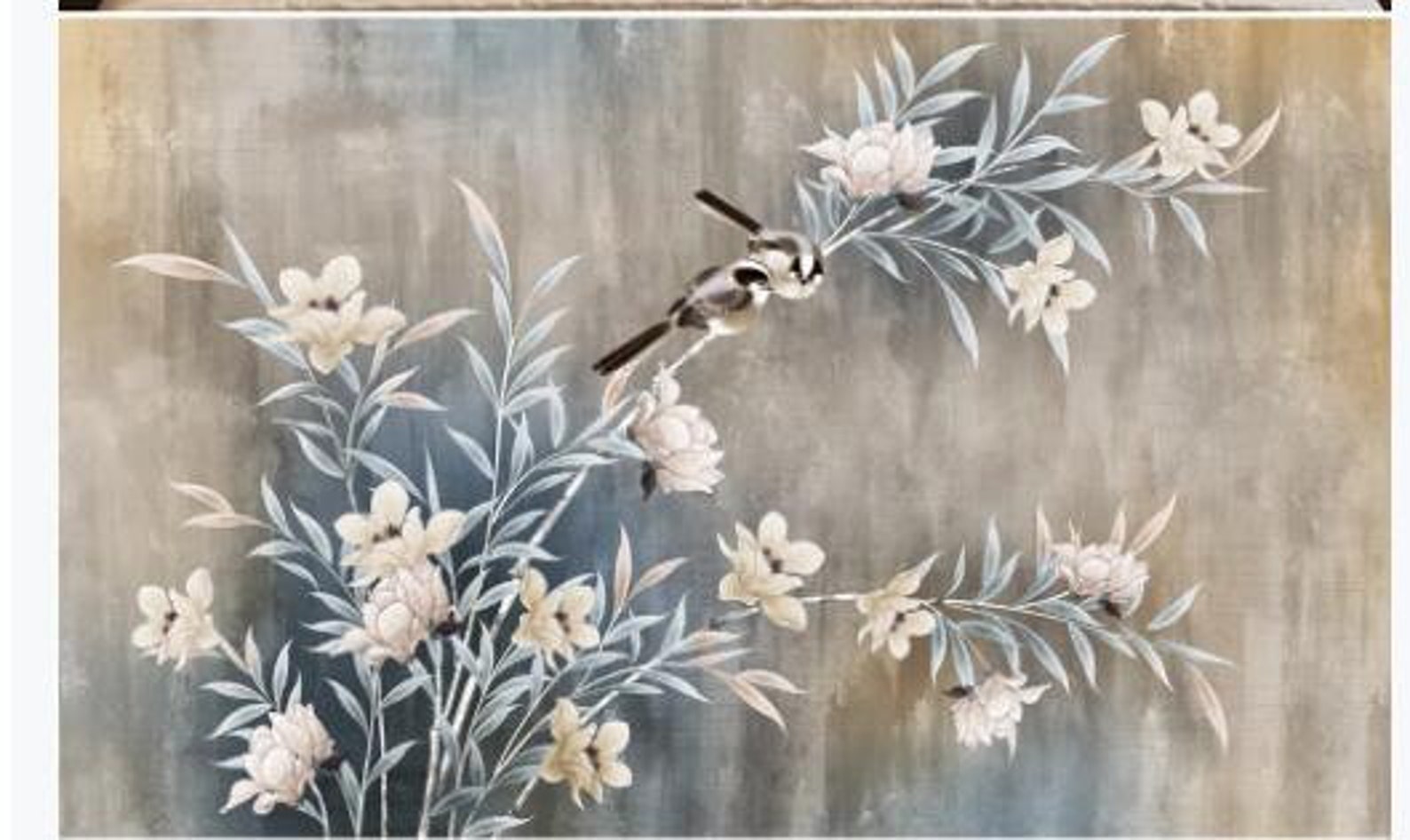 Grey Background Birds and Flowers Wallpaper Handpainted - Etsy