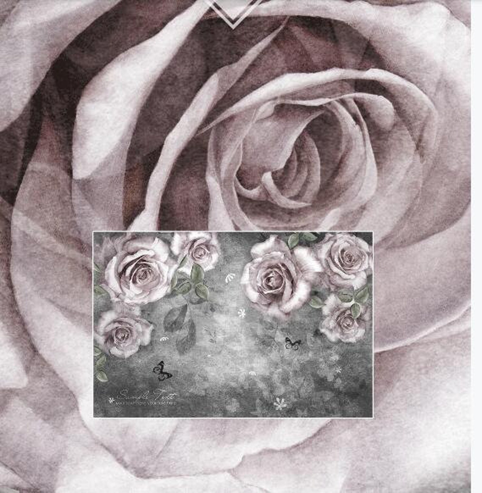Grey Bkacground Pink Flowers Floral Wallpaper Hand Painted | Etsy