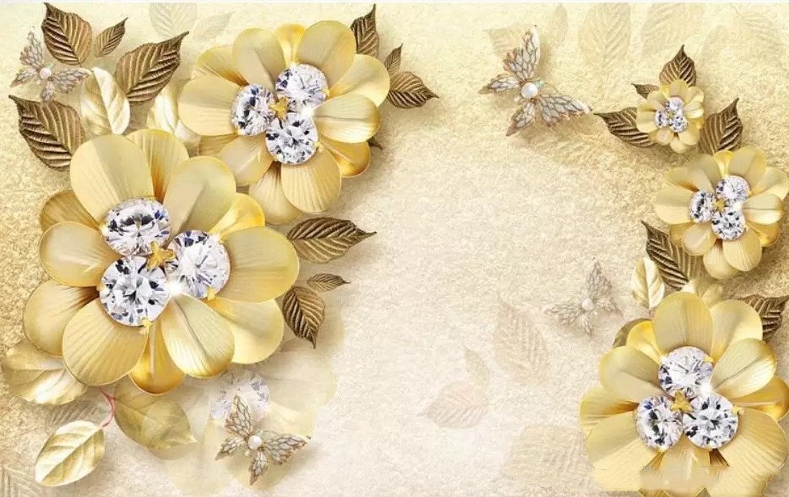 3D Luxury Gold Diamond Flower Wallpaper Wall Mural Wall Decor - Etsy