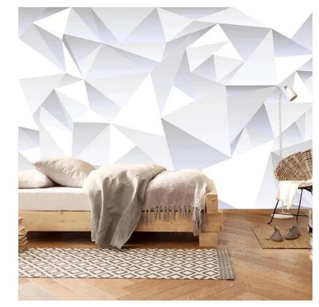 Modern 3D Stereo White Triangle Geometric Wallpaper Wall Mural Living ...