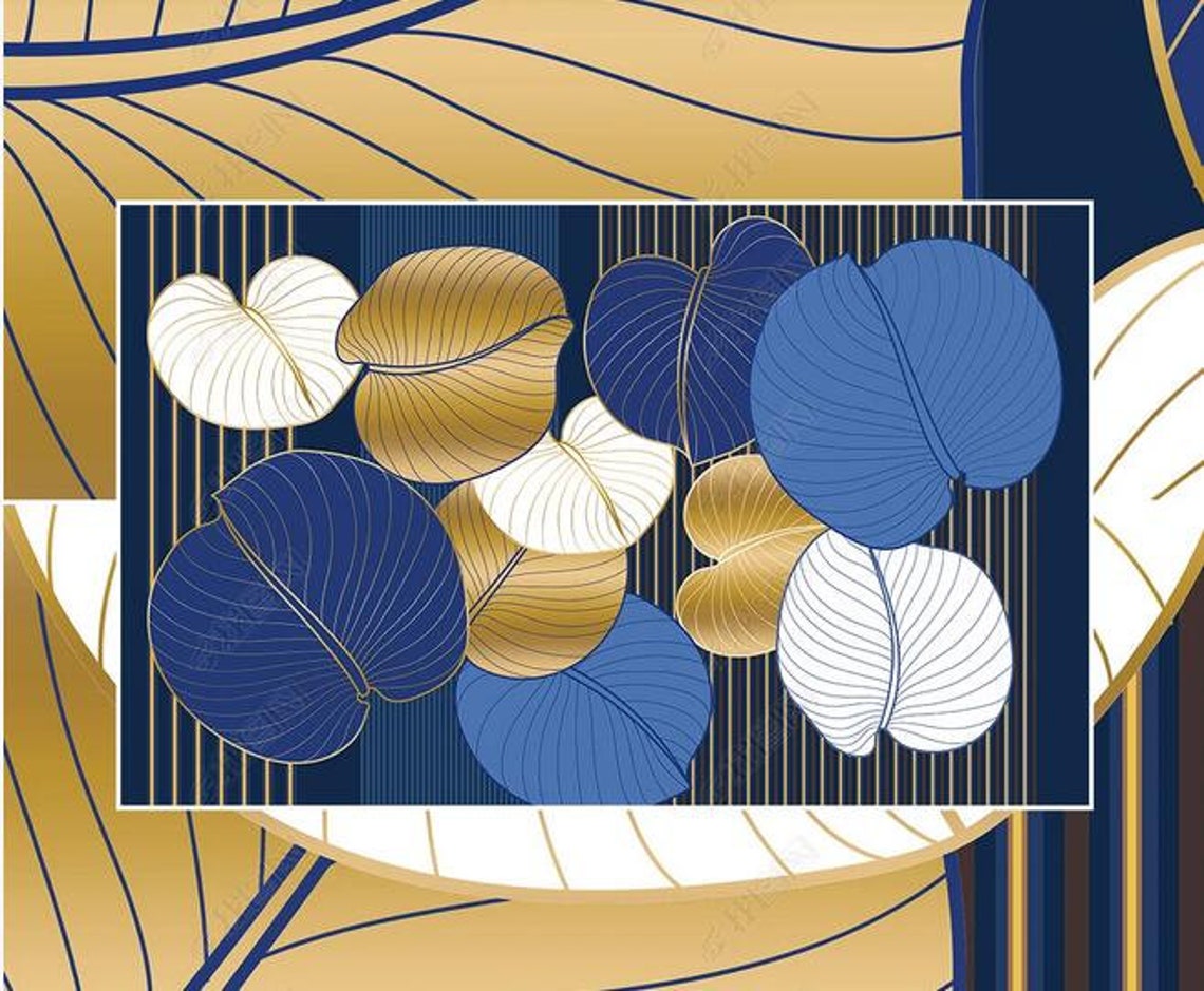 Blue Leaf Wallpaper Tropical Leaves Wall Murals Wall Decor - Etsy