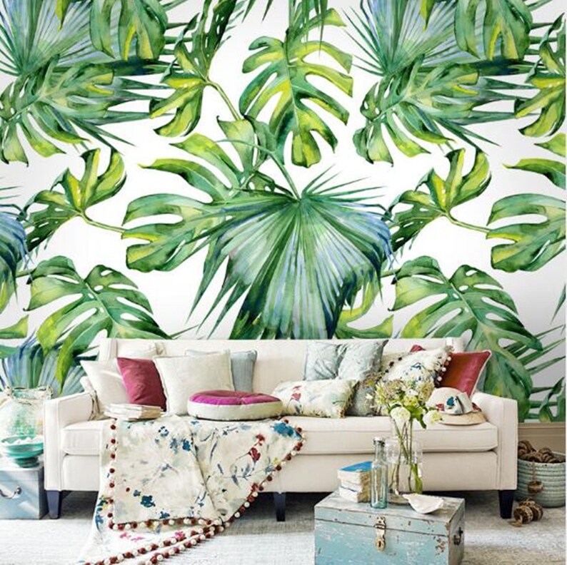 Relief Light Green Leaf Wallpaper for Living Room Bedroom - Etsy