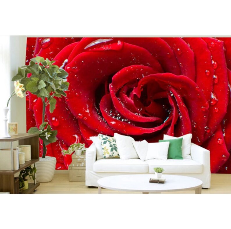 Red Big Rose Floral Wallpaper Wall Murals Wall Decor - Etsy