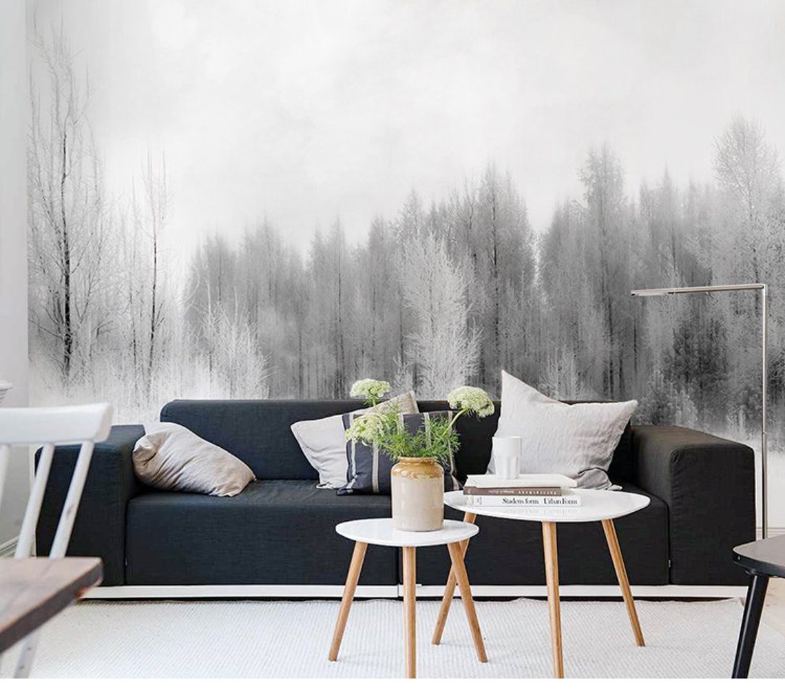 Abstract Pine Tree Forest Wallpaper Handpainted Trees Forest | Etsy