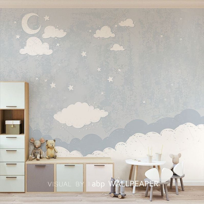 Cartoon Stars and Moon Nursery Babies Room Kids Room Wallpaper - Etsy