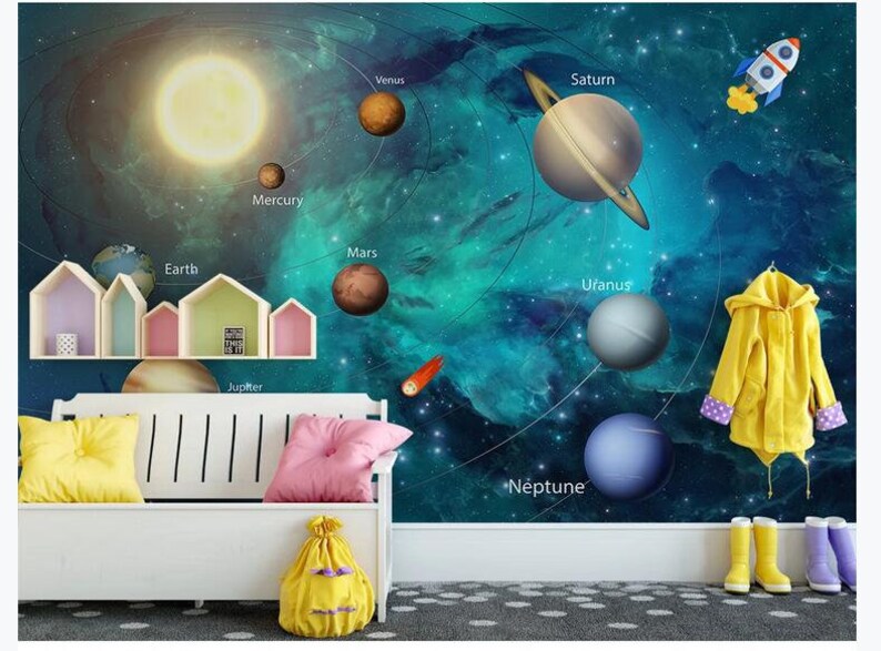 Space Universe Children Room Starry Sky Planet Wallpaper - Etsy