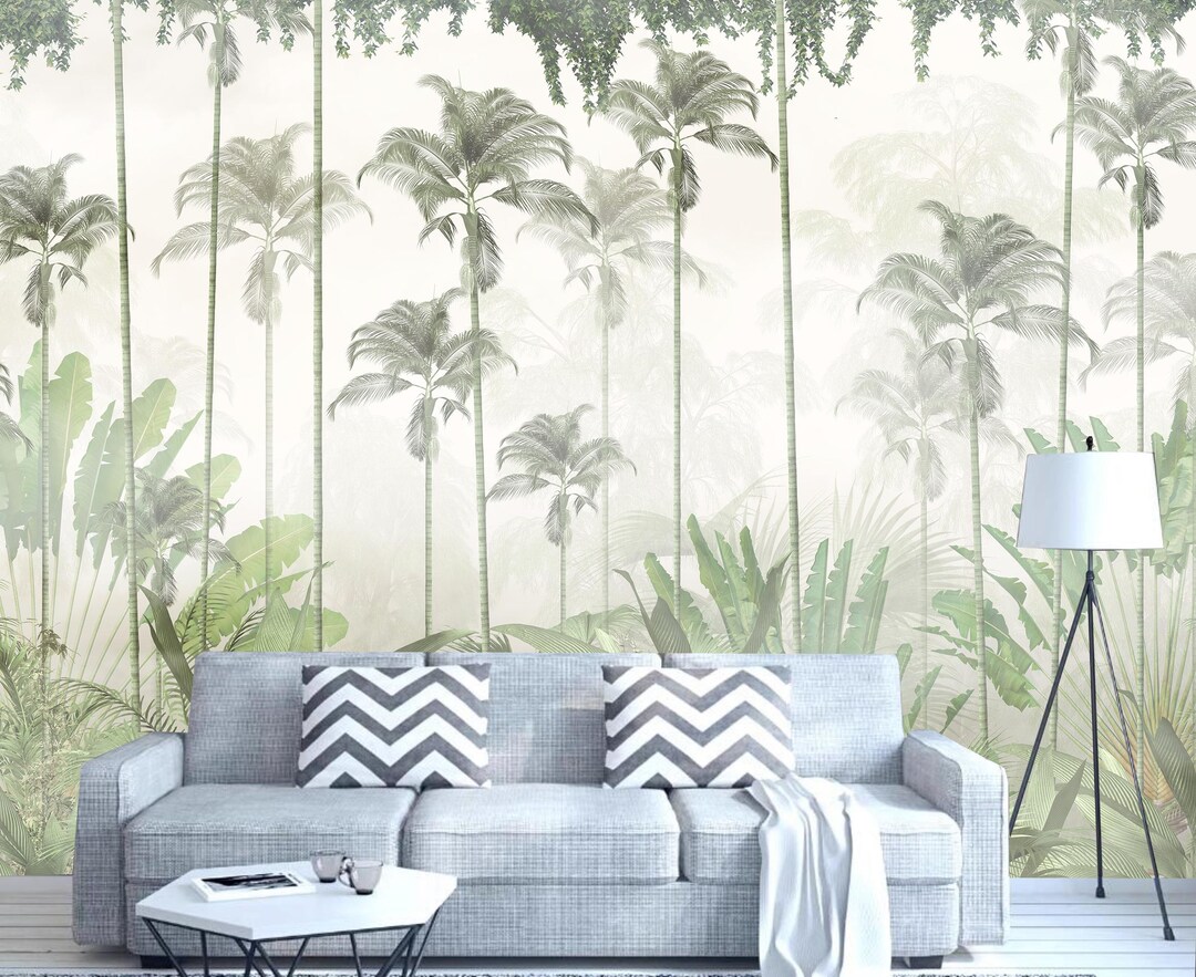 Abstract Palm Trees and Green Plants Forest Jungle Wallpaper Wall Mural ...
