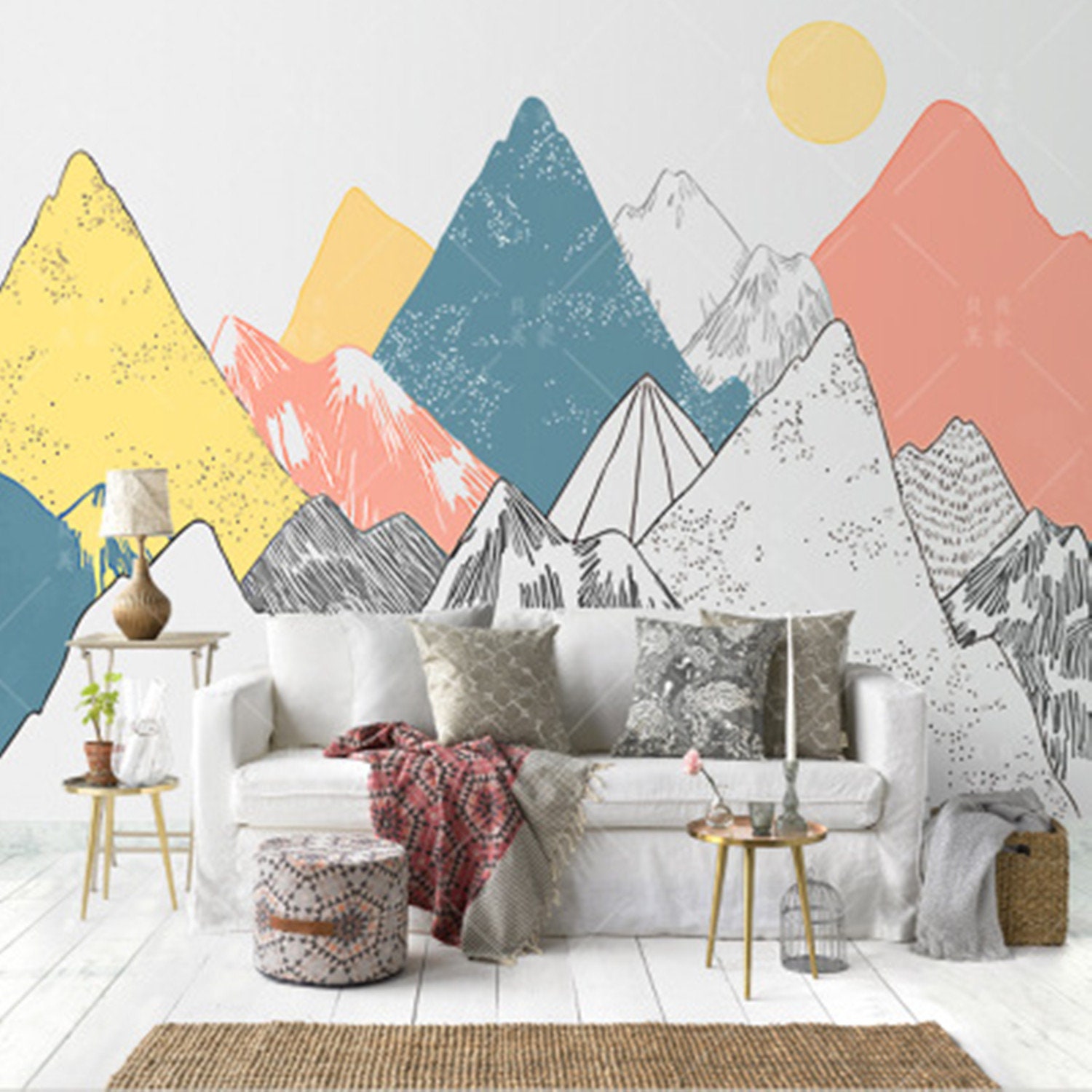 Simple Geometric Mountains Geometric Wallpaper Wall Mural - Etsy
