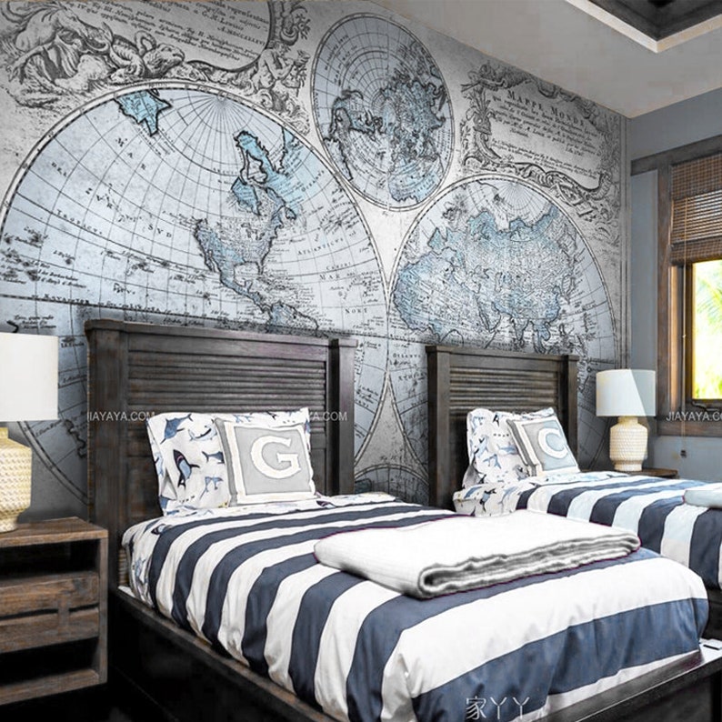 Retro Cartoon World Map Wallpaper Vintage World Map Wall | Etsy