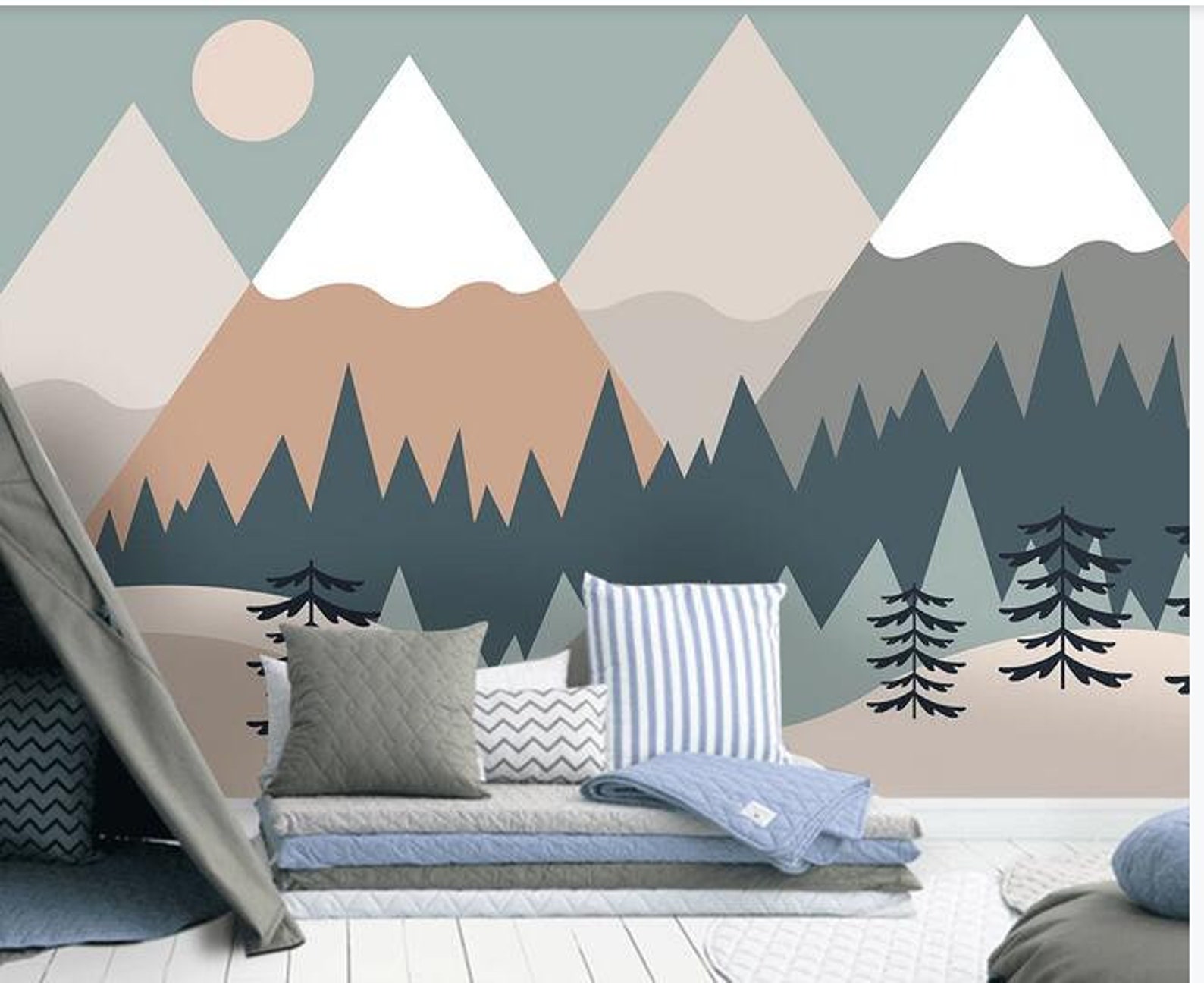 Triangle Geometry Mountains Nursery Wallpaper, Trees Forest and ...