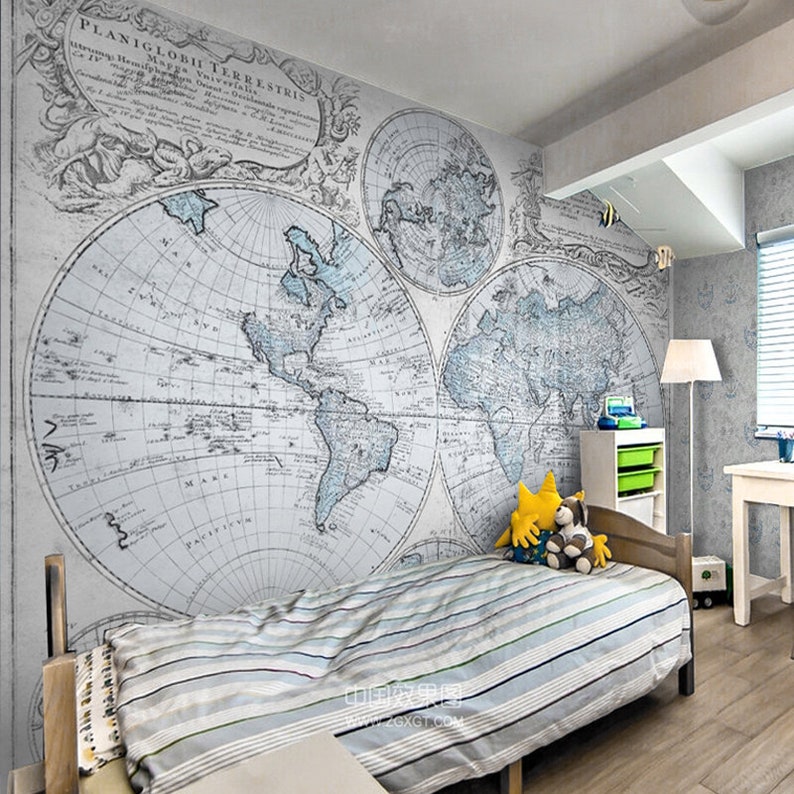 Retro Cartoon World Map Wallpaper Vintage World Map Wall | Etsy