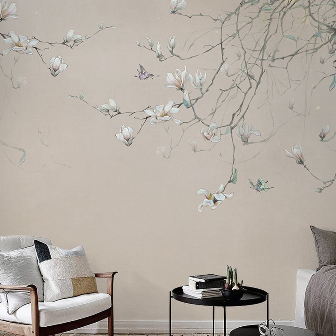 Hanging Magnolia Tree Wallpaper, Flying Butterfly and Magnolias Flower ...