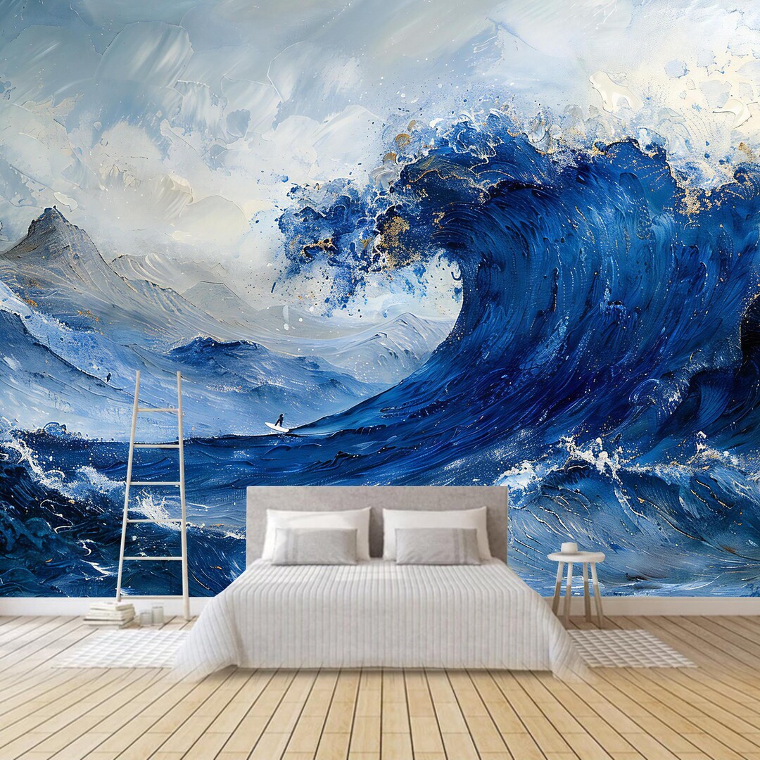 Blue Wave Ocean Wallpaper Mural: Surfing Water Sports Home Decor - Etsy