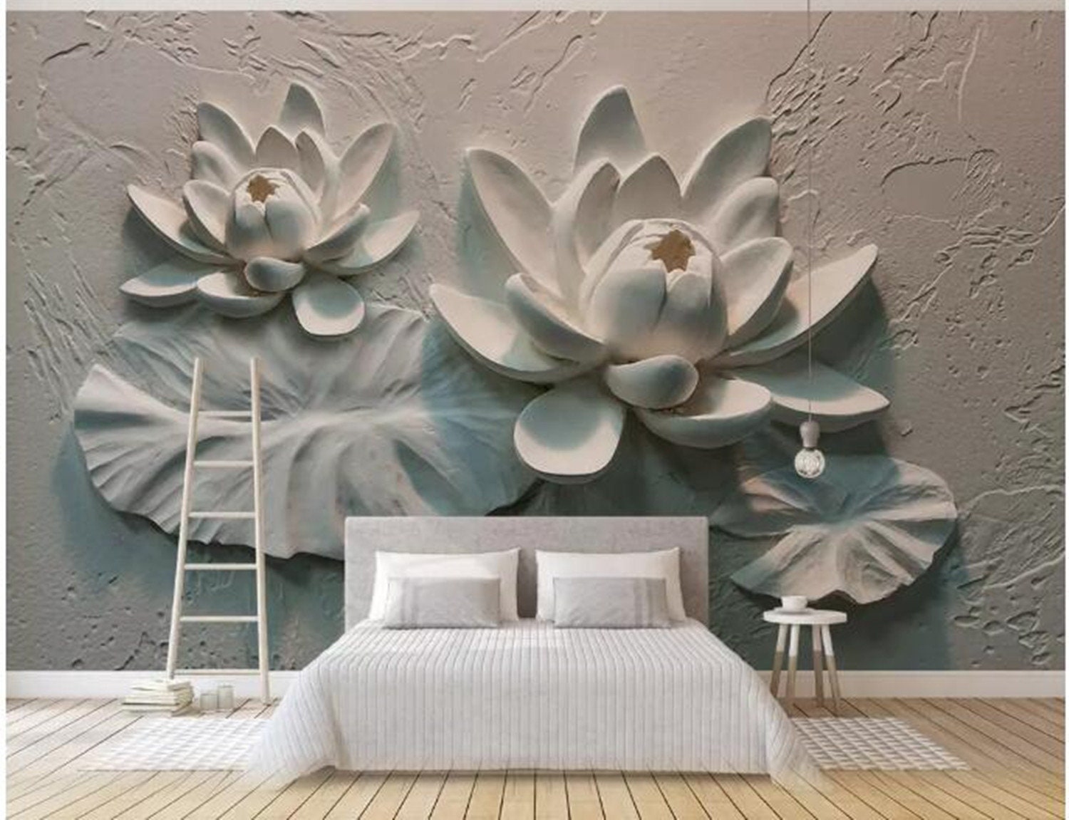 3d Embossed Lotus Floral Wallpaper 3d Sculpture Lotus Wall Etsy