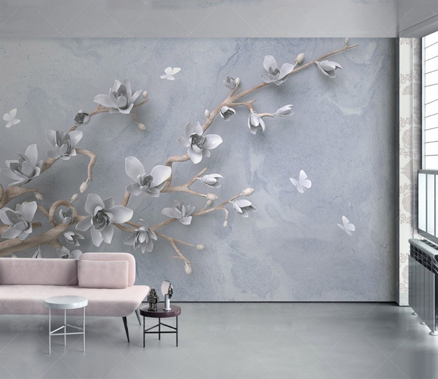 Floral Wall Papers Custom 3D Embossed Flower Wallpaper - Etsy