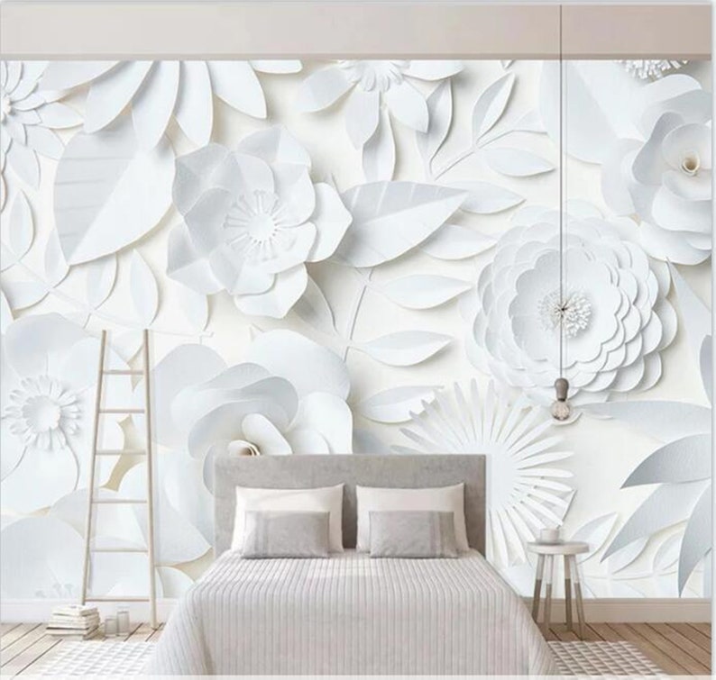 3D White Rose Wallpaper Dutch Big Flowers Floral Wall Murals - Etsy