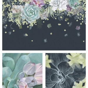 American Style Dark Background Succulent Plants Wallpaper, Floral Wall ...