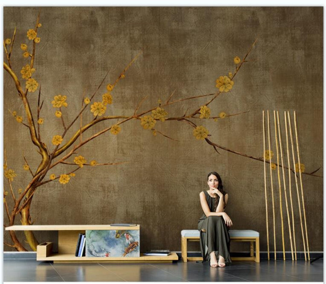 Brushwork Hanging Plum Tree Wallpaper Wall Murals Home Decor - Etsy